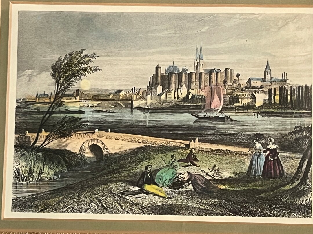 Vintage Framed Print of Angers Bridge France by Design Arts 13 1/2” X ...