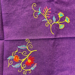 Vintage Solid Purple Cotton Linen Fabric With Embroidery Flowers 52 ...
