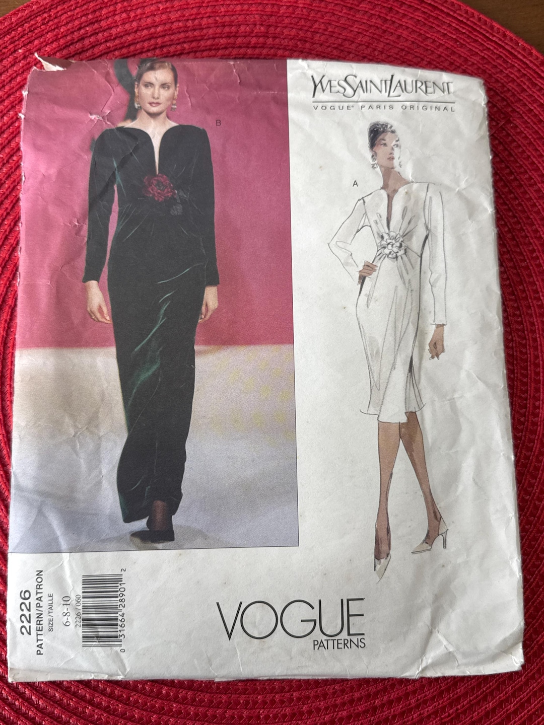 1998 Vogue Paris Original 2226 RARE Sewing Pattern YSL Misses Deep V ...