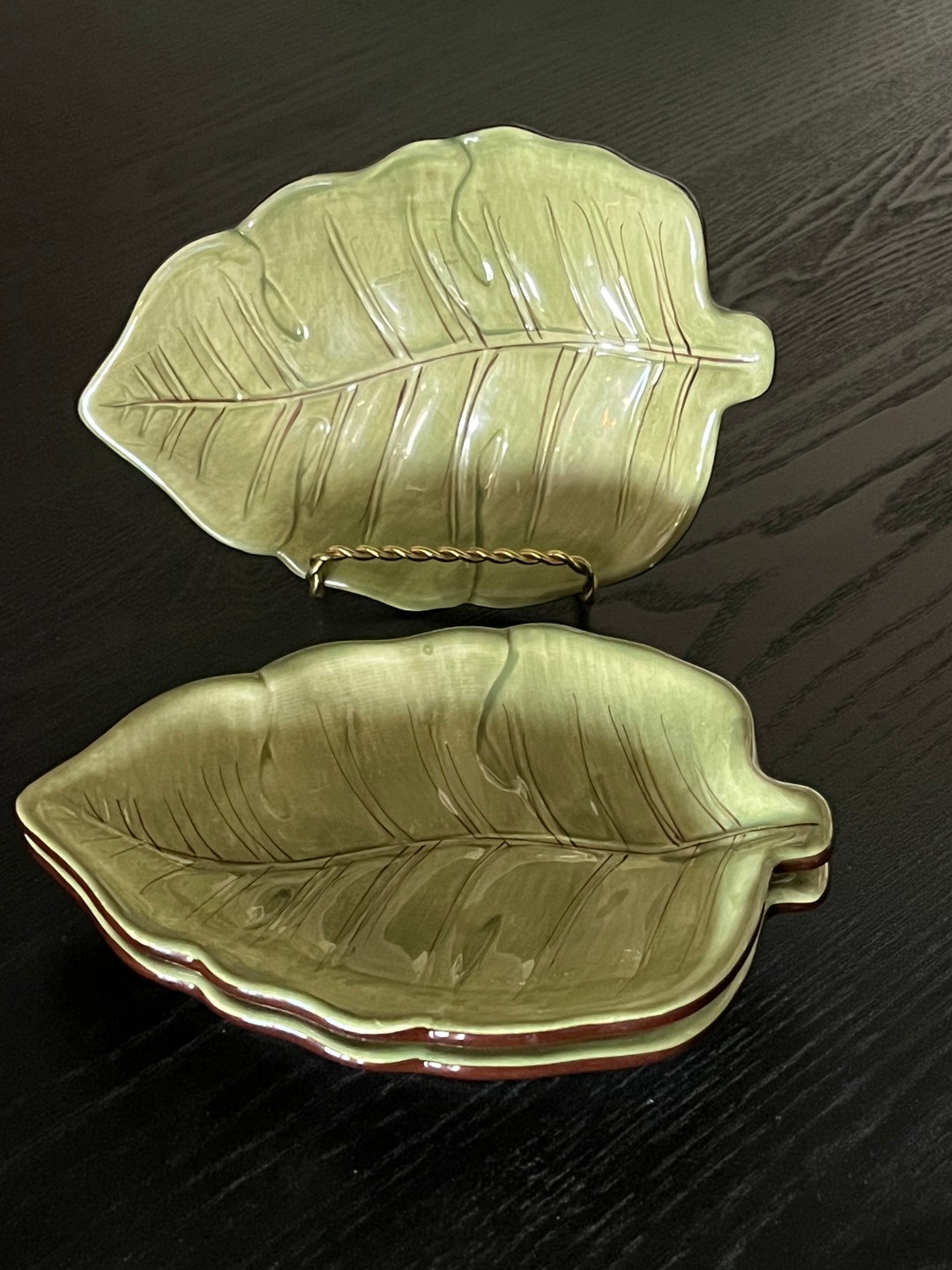 Set of 3 Laurie Gates MADISON Moss Green Tapas Appetizer Leaf Shaped ...