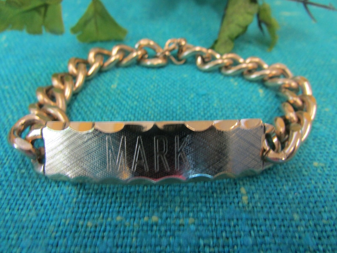 Vintage “MARK” Inscribed I.D. Gold Tone Chain Link Bracelet Lobster ...