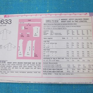 1974 Simplicity Sewing Pattern 6633 Unlined Front Wrap Coat in 2 ...