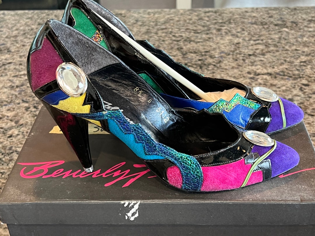 1980's Beverly Feldman Color Block Suede Women's High Heels Pumps Size ...
