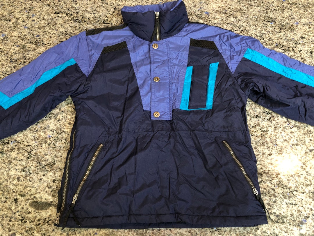 Vintage 1980'S Womens Color Block Black, Aqua & Purple Pullover Ski ...