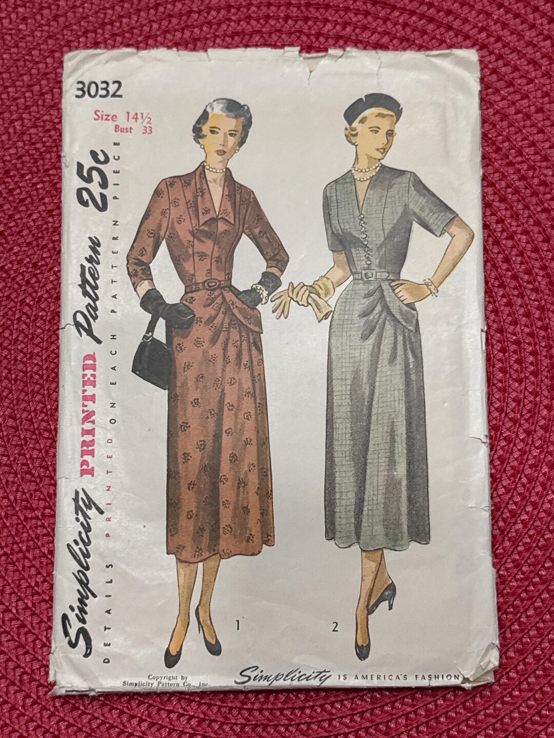 RARE 1940S Simplicity Sewing Pattern 3032 Misses Fitted Sheath Dress ...