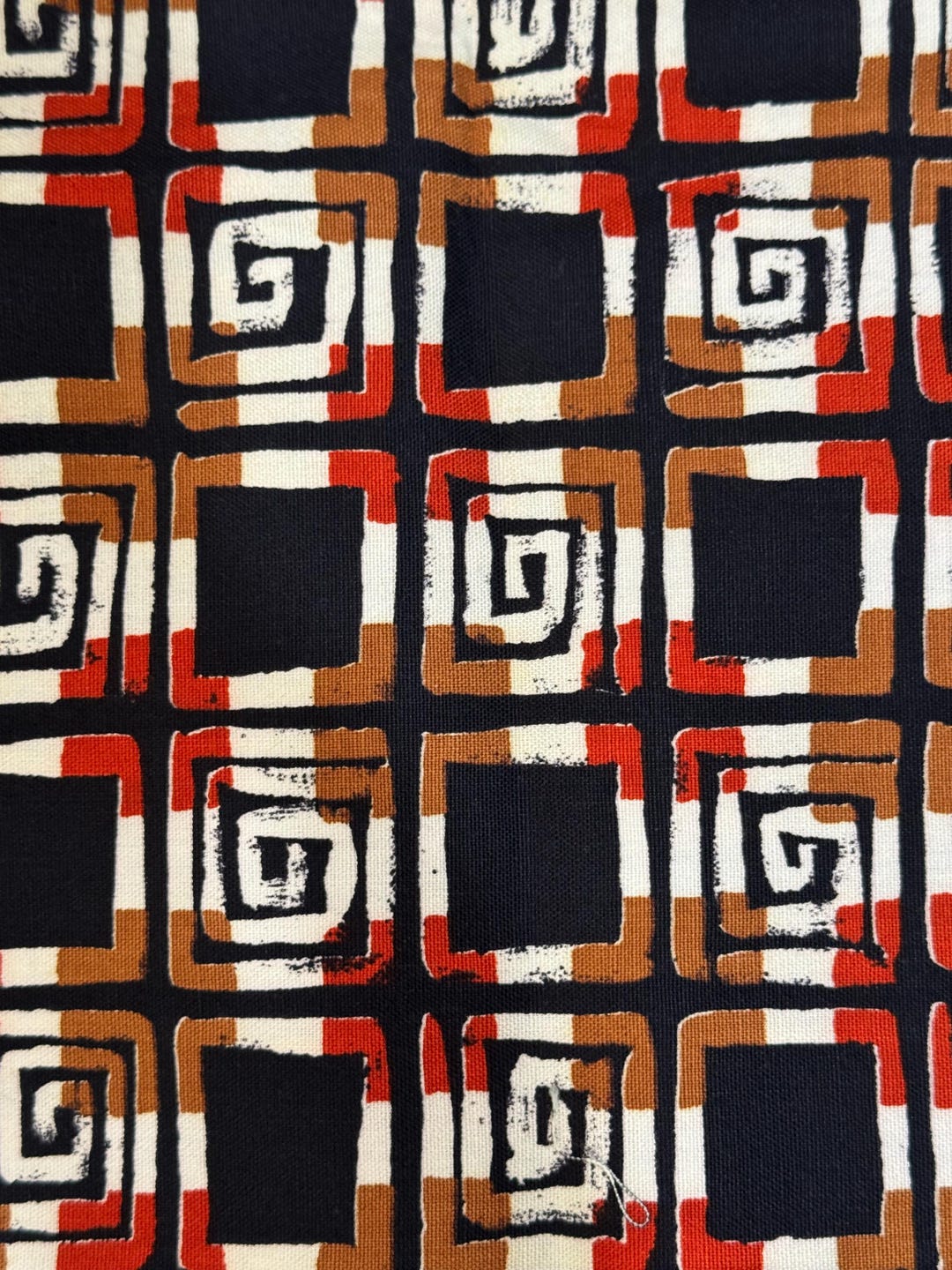 Vintage Black, Red Square Grid Tribal Cotton Upholstery Fabric 37” X ...
