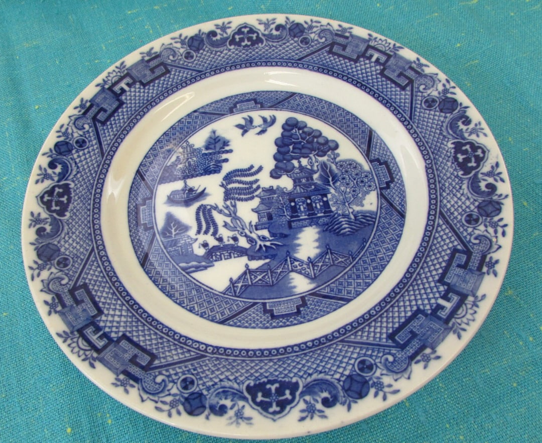 Antique Flow Blue Semi-porcelain Stone on Trent CORONAWARE willow Plate ...