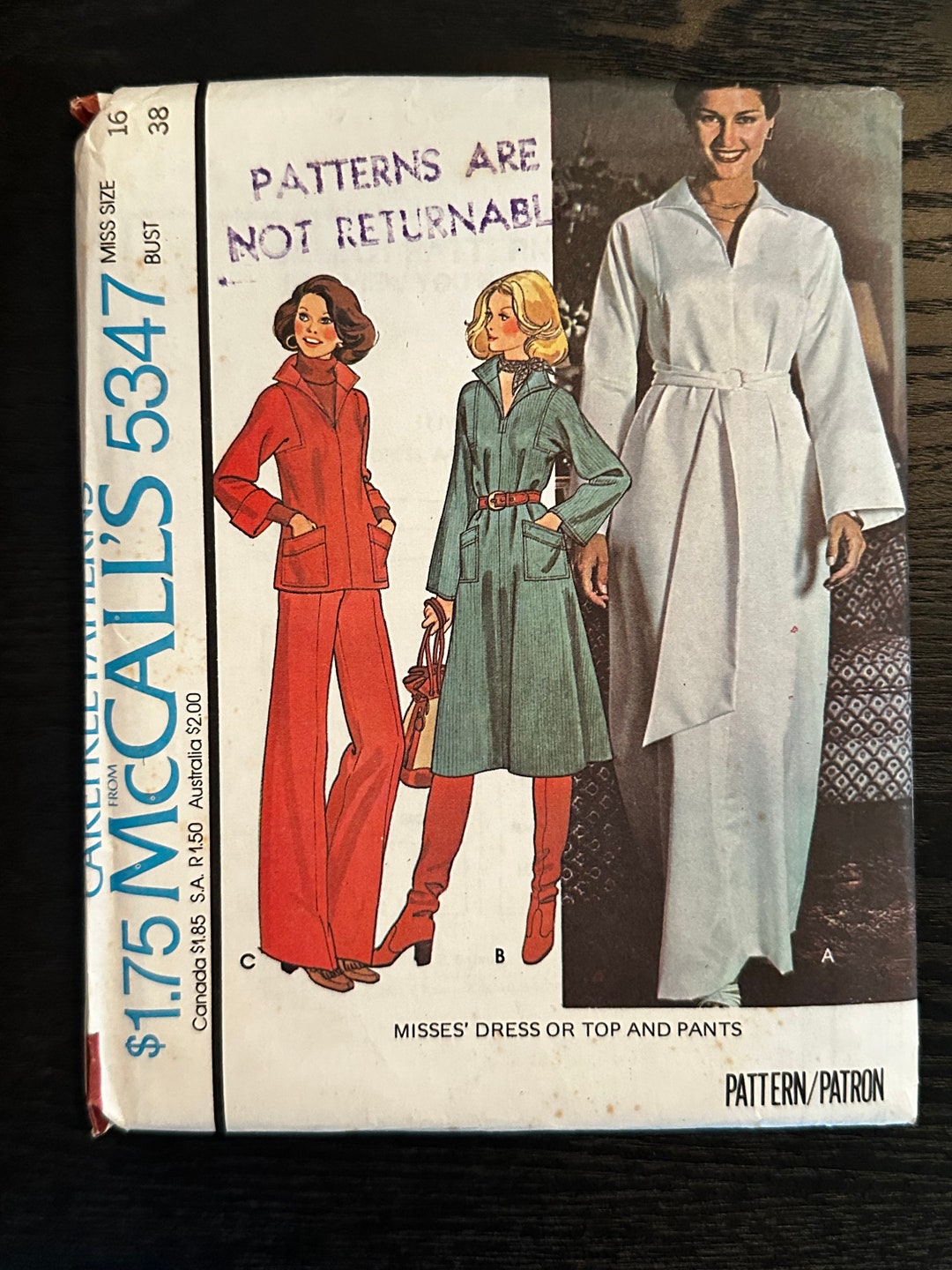 1976 Mccall's Sewing Pattern 5347 Misses Suit Style Dress or Top ...