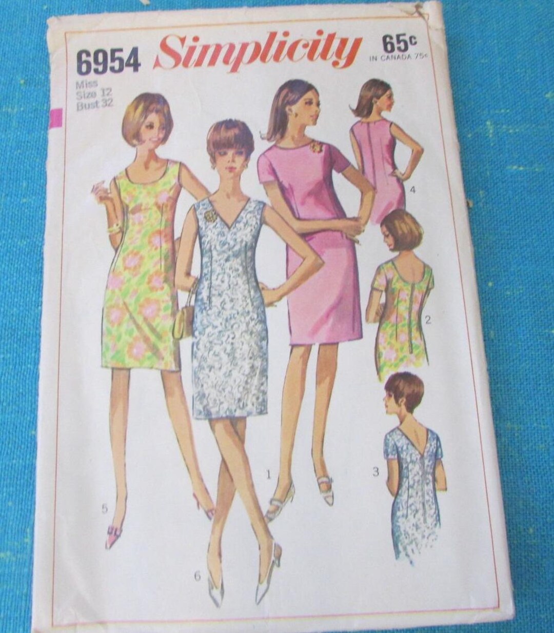 1966 Simplicity Sewing Pattern 6954 Misses Spring Summer One Piece ...