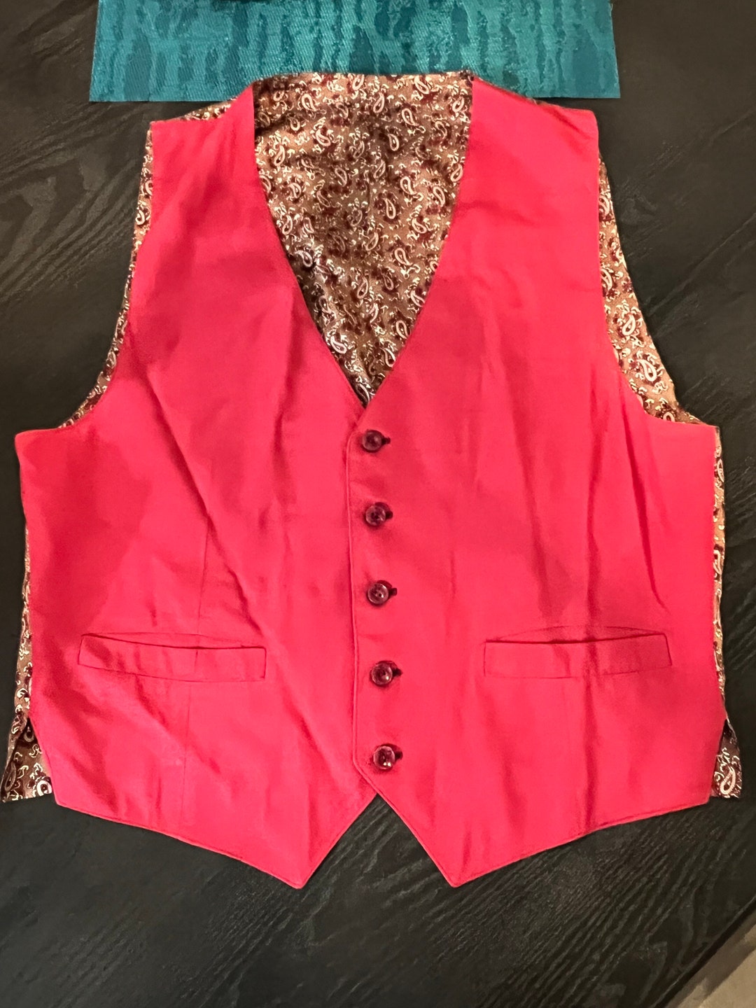Vintage Mens Solid Red Western Vest Waistcoat W/brown Paisley Satin ...