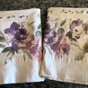 Vintage Dan River Beige With Purple Flowers King Size Set of 2 Pillowcases Dan River Bedding ...