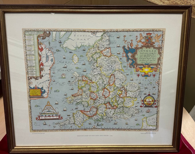 Vintage 1976 Saxton's Map of England and Wales in 1579 Framed Map ...