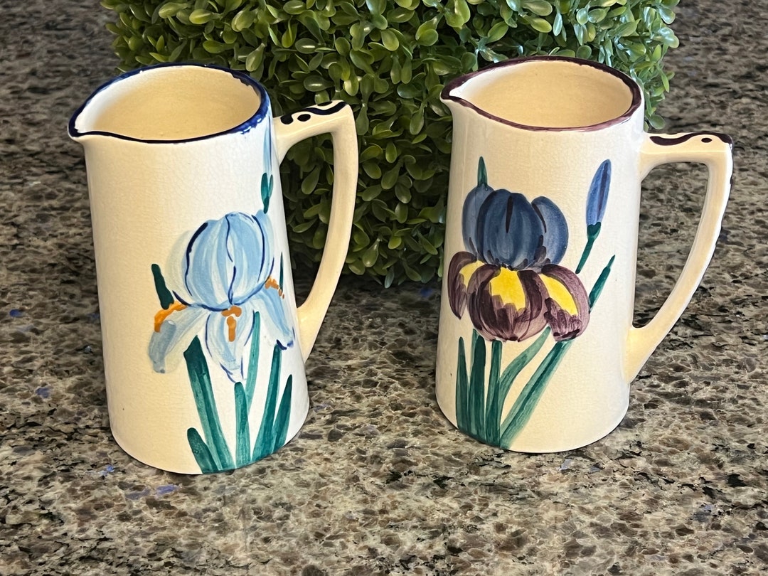 RARE Weddle Ware Laguna Beach Ca Pottery Set of 2 Iris Pitchers 6 Tall California Pottery ...