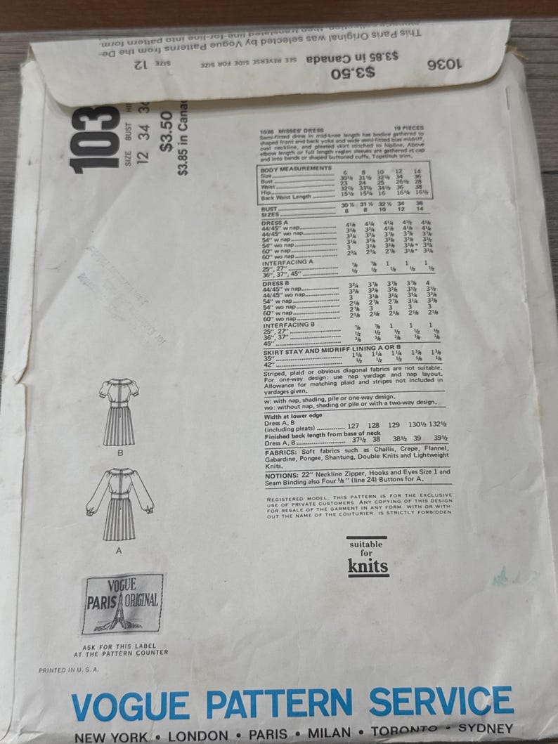 RARE 1970’s Vogue Designer Sewing Pattern 1036 EMANUEL UNGARO Misses ...