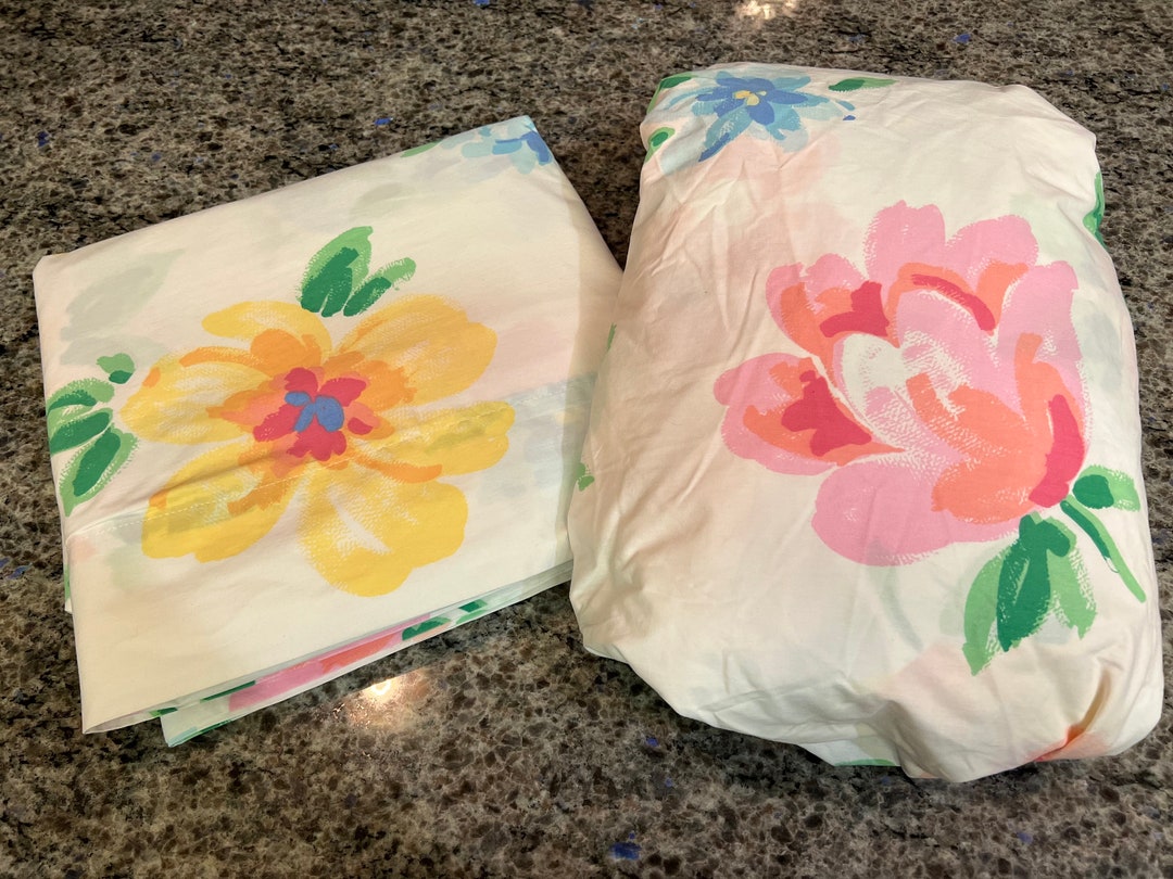 Vintage Westpoint Stevens Full Flat & Fitted Sheet BIG BOLD FLORAL Full ...