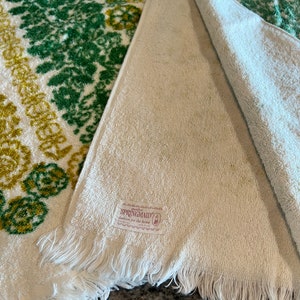 Vintage Set of 2 Springmaid Green & Gold Floral Bath Towels- Striped ...