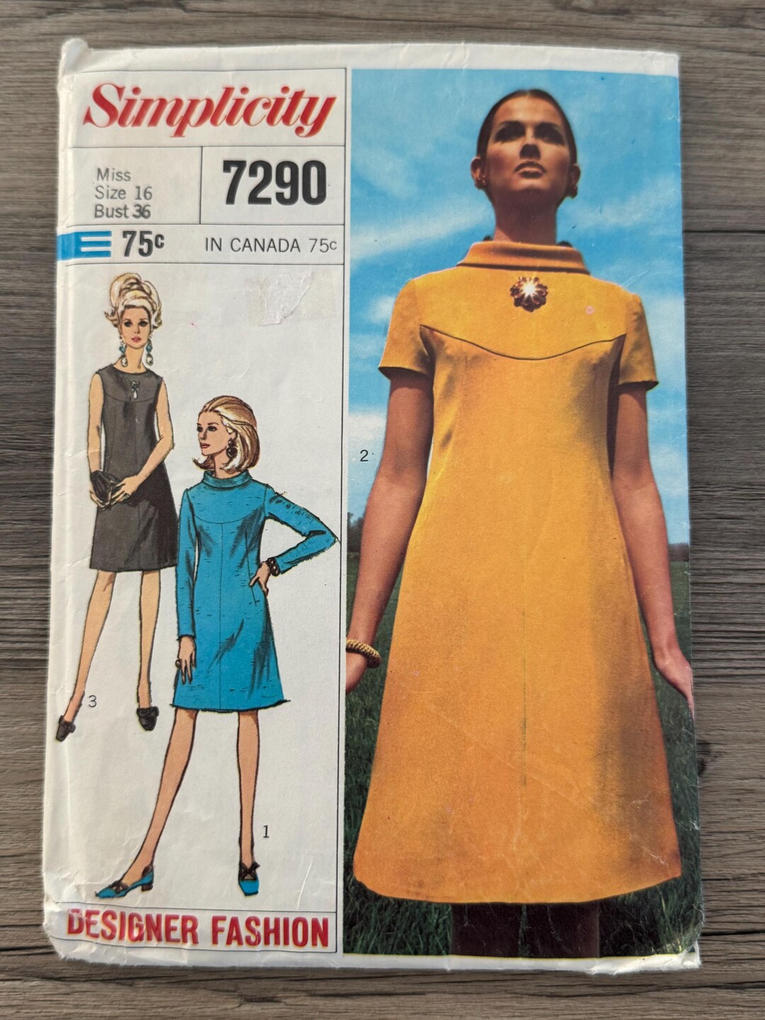 1969 Simplicity Sewing Pattern 7290 Misses MOD Dress Front Yoke Detail ...