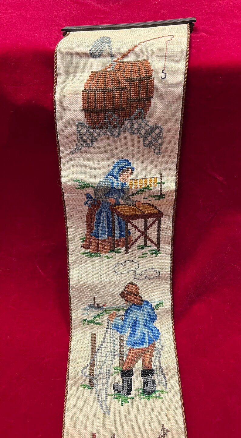 Vintage Cross Stitch Bell Pull Fisherman Scenes 5 1/2 X 37 - Etsy