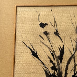 Vintage 1960's John Stroh Framed Black Ink Watercolor of Plant in Black ...