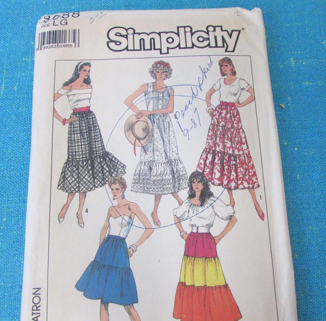 RARE 1988 Simplicity Sewing Pattern 8088 Misses Elastic Waist Ruffled ...