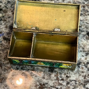 Vintage Chinese Brass & Enamel Snuff Box or Stamp Box Snuff With ...