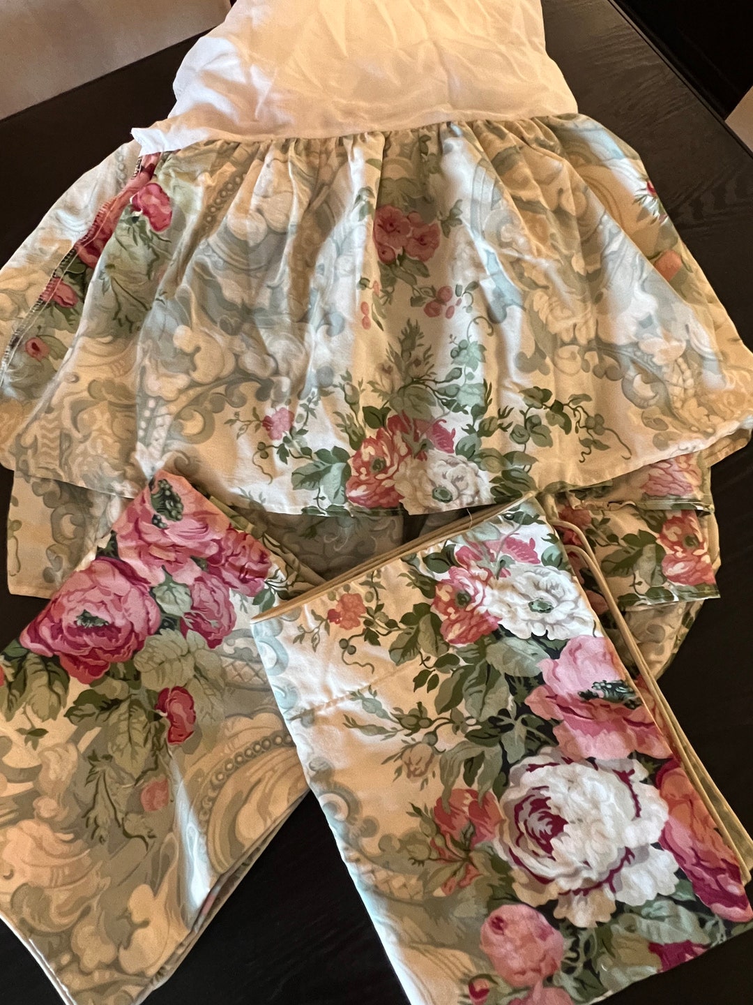 Vintage Westpoint Stevens 80's Green Floral King Bedskirt & Two Euro ...