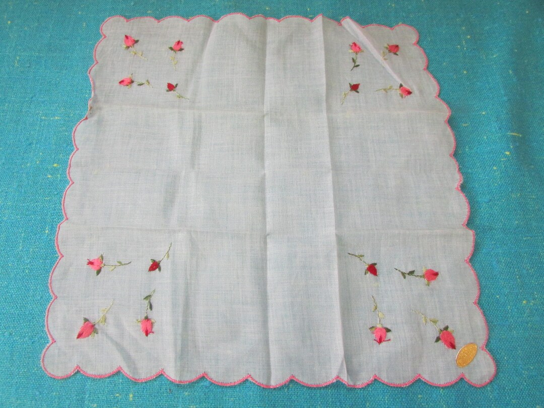 Vintage White Semi-sheer With Floral Embroidered Scalloped Edge Rose ...