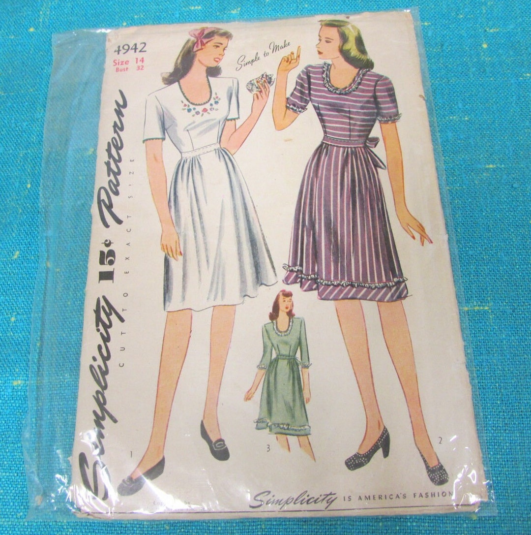 RARE 1940s Simplicity Sewing Pattern 4942 Misses Dart Fitted Bodice and ...