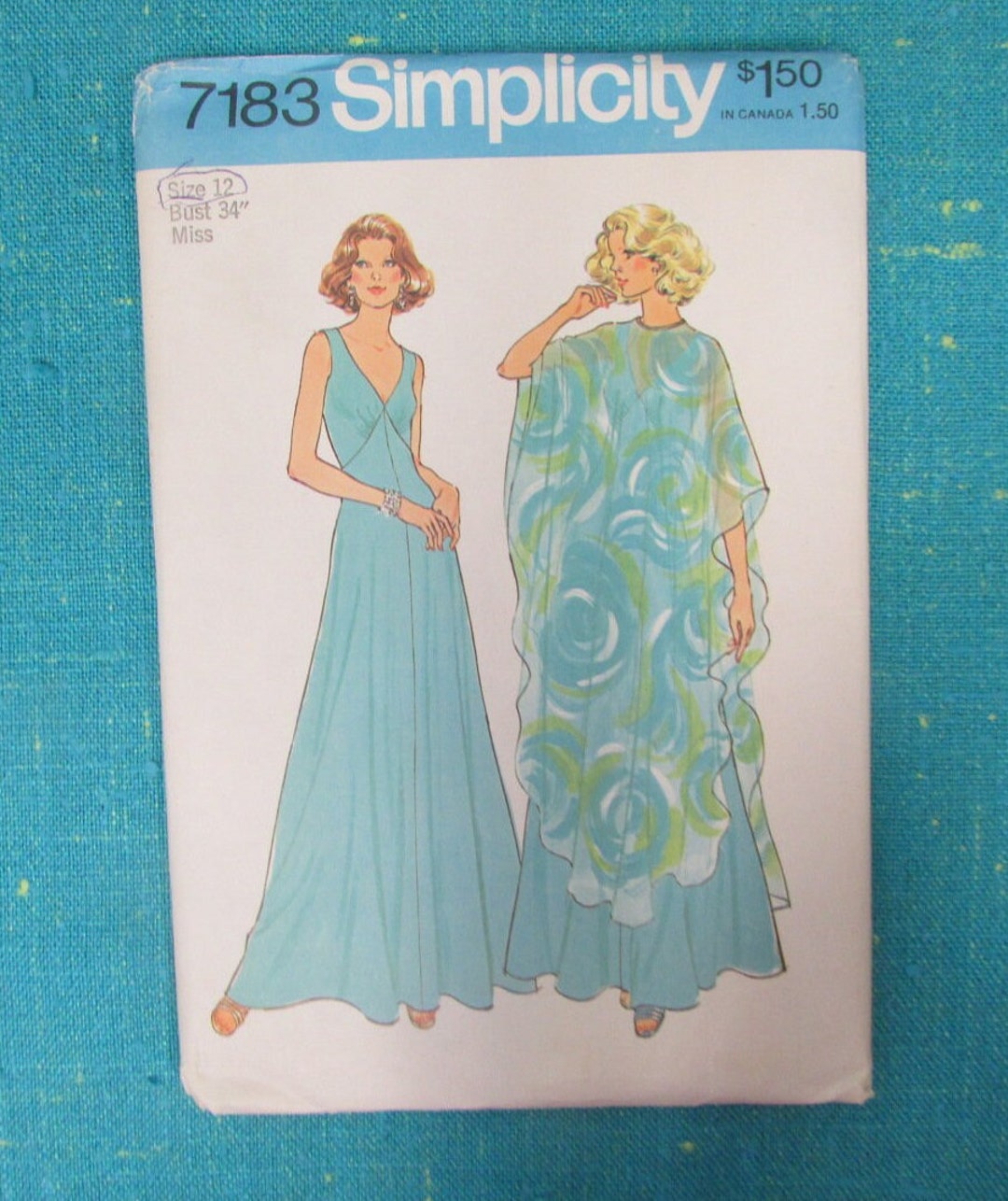 1975 Simplicity Sewing Pattern 7183 Gorgeous Misses Formal Dress With ...
