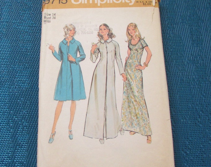 RARE 1971 Simplicity Sewing Pattern 9715 Misses Evening Dress & Coat 2 ...