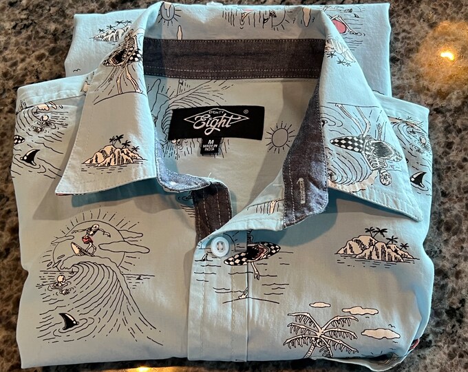 Eighty Eight Mens Blue Skeleton Surfer Graphic Button Front Shirt ...