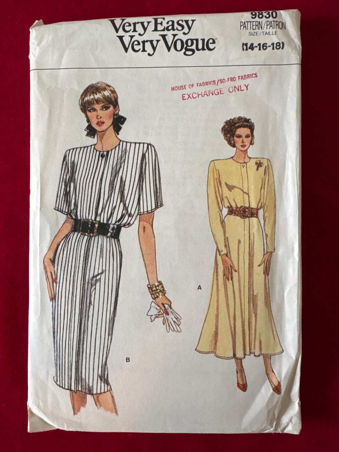 1987 Very Easy Vogue Sewing Pattern 9830 Misses Semi Fitted Dress W ...