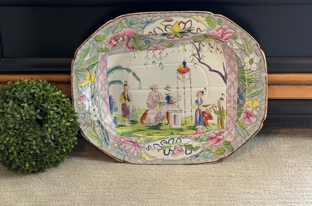 Antique 1800’s Mason’s Chinese Scroll Large Ironstone Meat Platter With ...