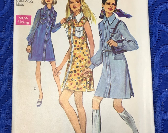 1969 Simplicity Sewing Pattern 8637 Misses Button Front Tailored Shirt ...