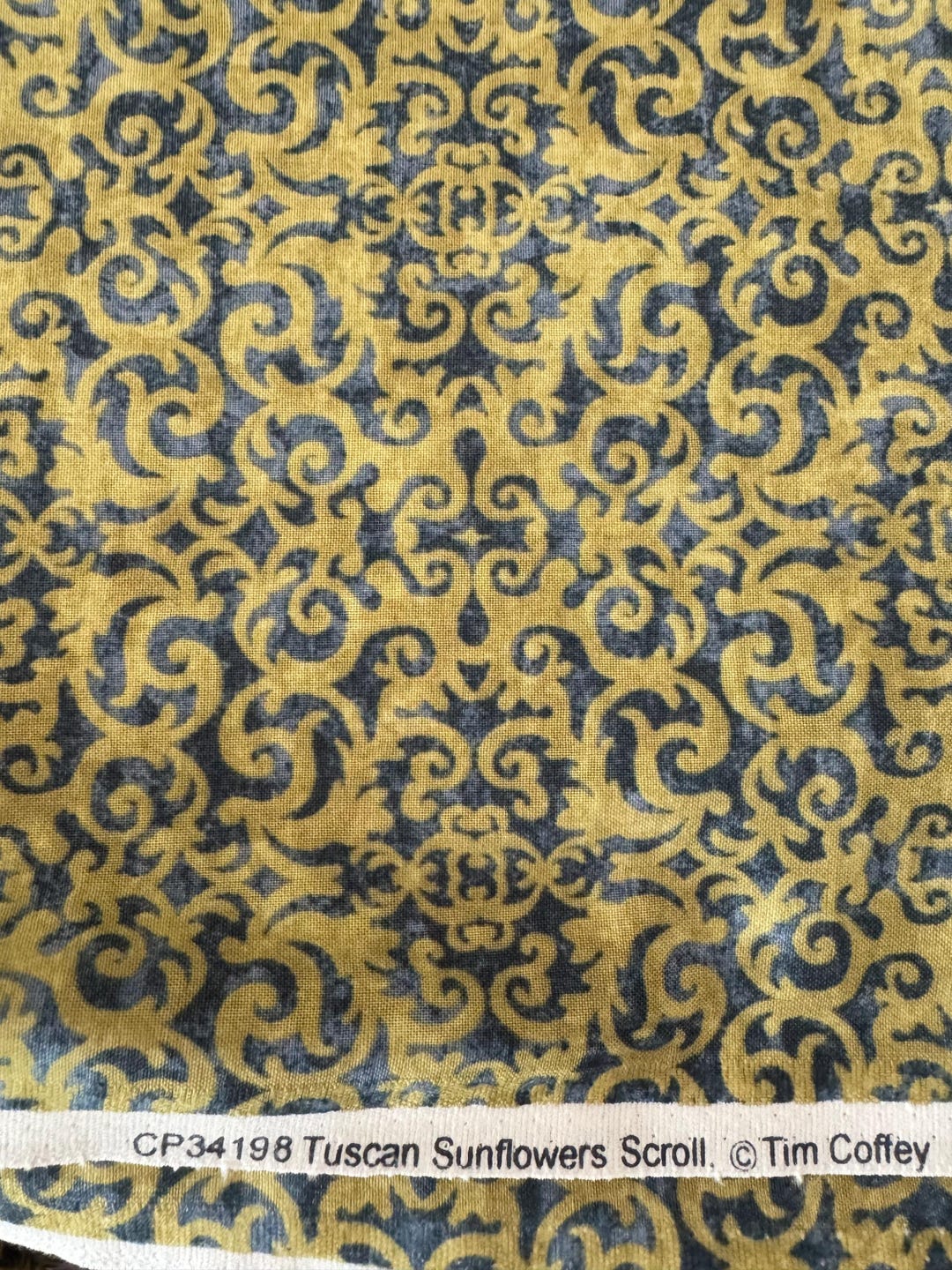 Tuscan Sunflowers Scroll Cotton Fabric by Legacy Studios CP34198 Blue ...