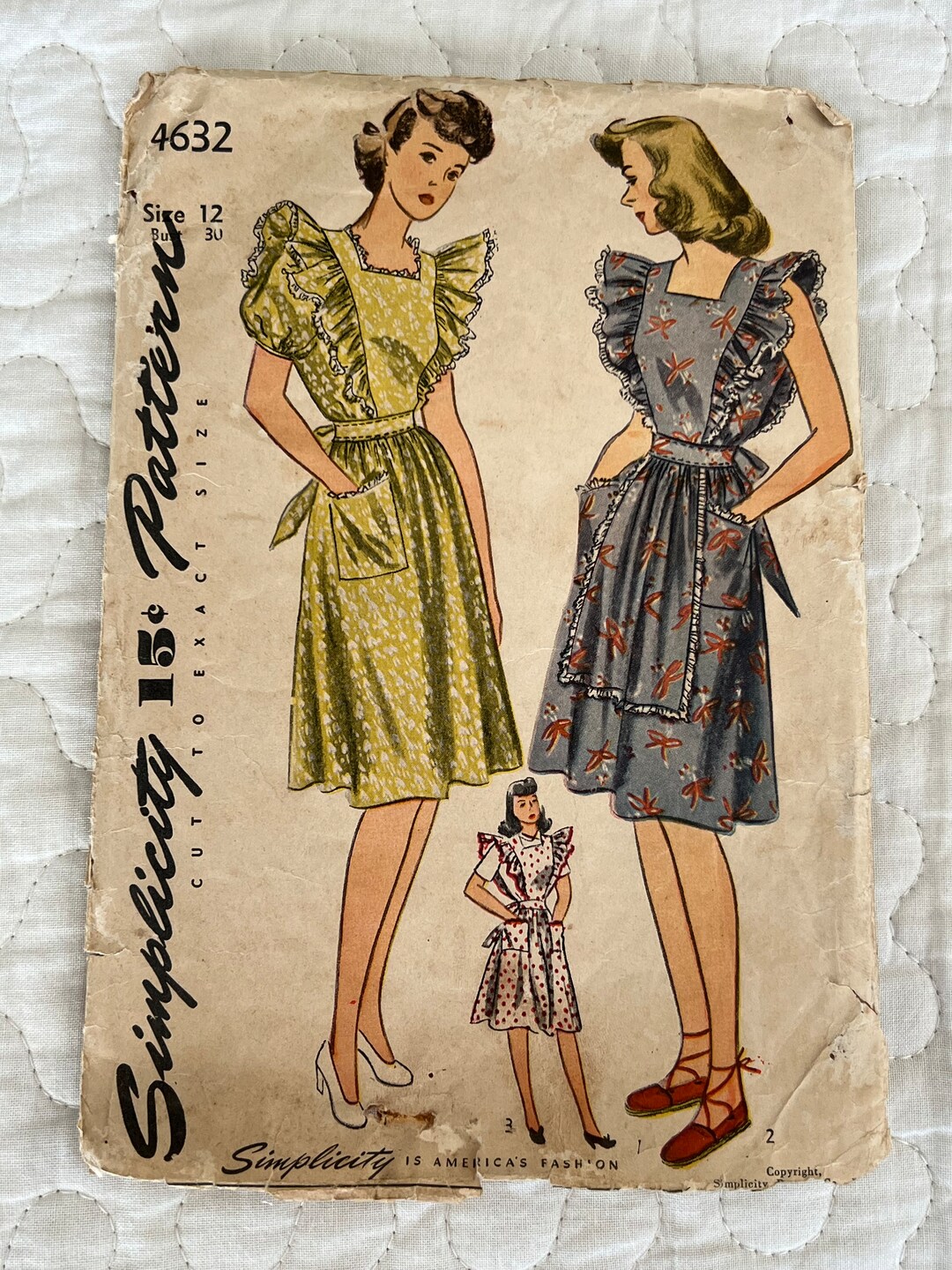 1950 Simplicity Sewing Pattern 4632 Misses Pinafore Full Apron With ...