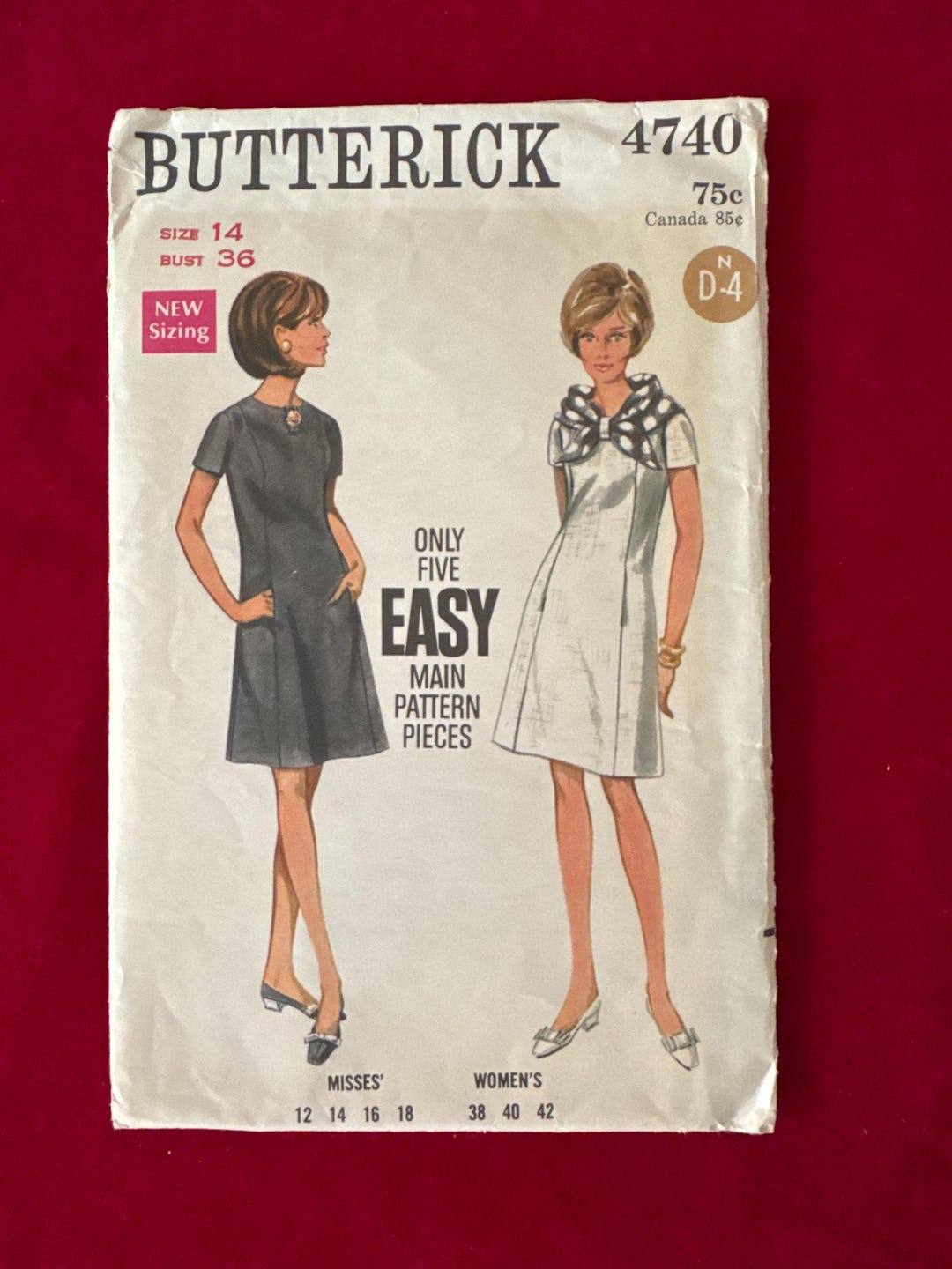 1960's Butterick Sewing Pattern 4740 MOD Bow Front A Line Short Sleeve ...
