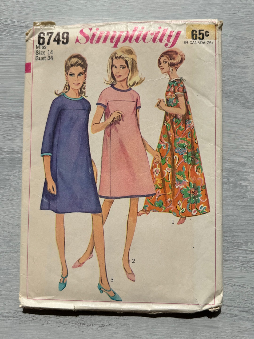 RARE 1966 Simplicity Sewing Pattern 6749 Misses Tent Dress Short or ...