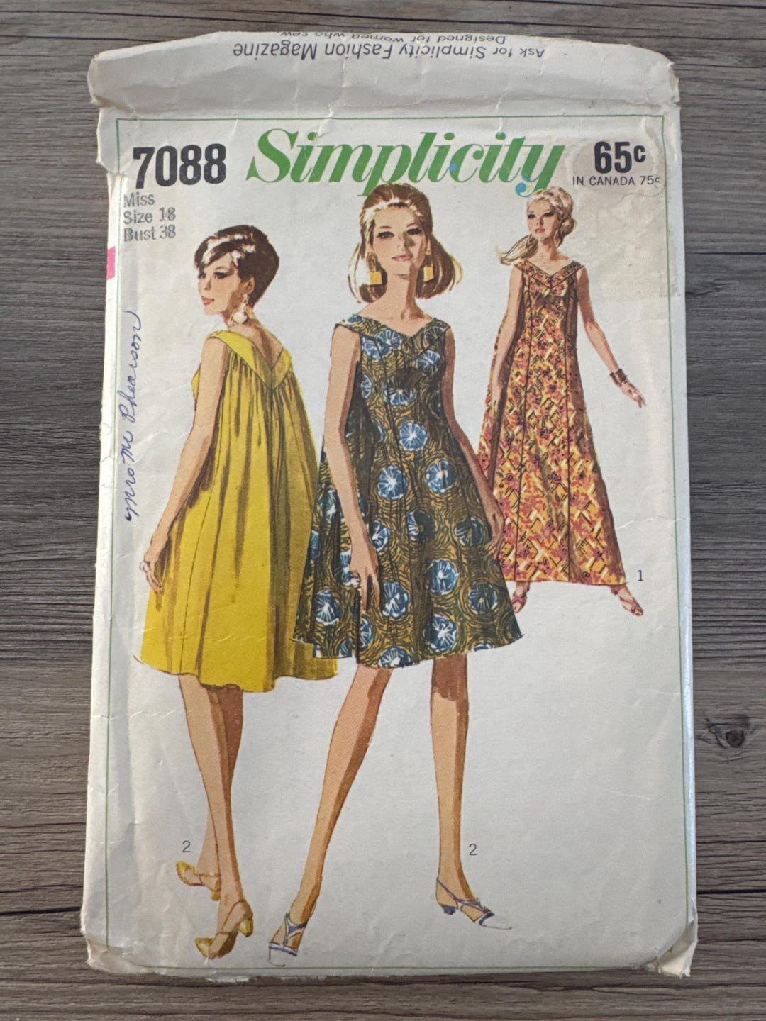 RARE 1967 Simplicity Sewing Pattern 7088 Misses Summer Muu-muu Caftan ...