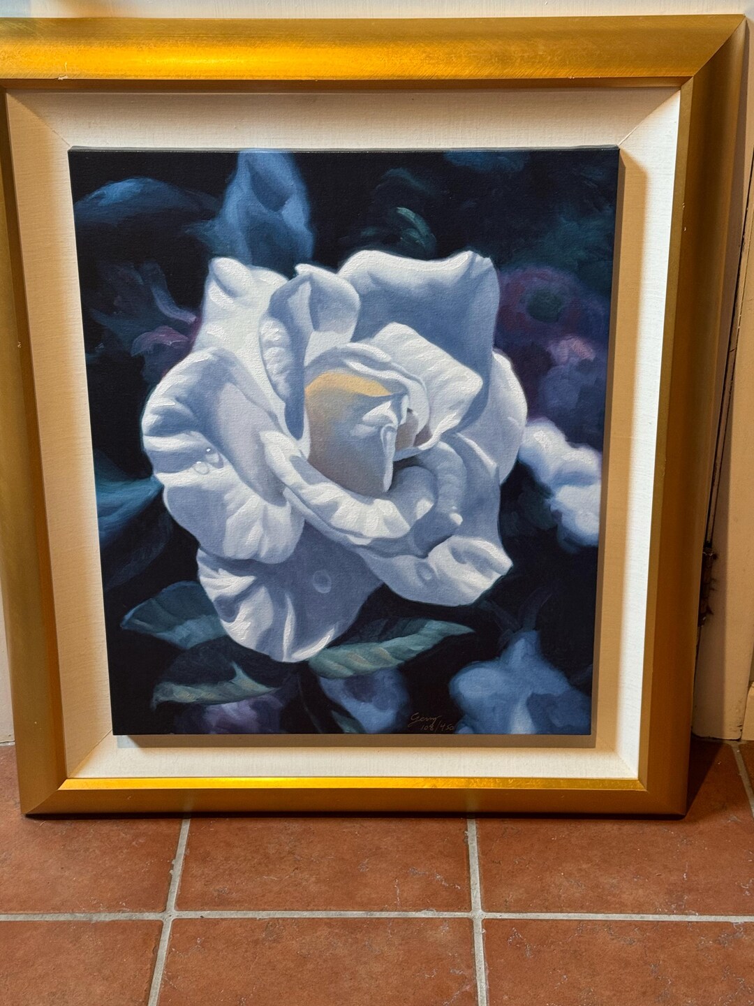 Photorealistic White "rose" Giclee Framed Michael Gerry Limited Edition ...