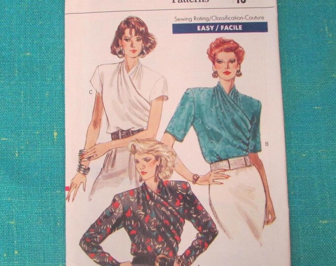 1988 Vogue Sewing Pattern 7360 Loose Wrap Front Blouse With Extended ...