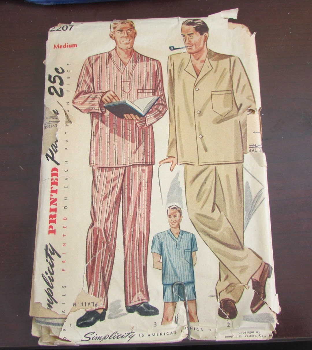 RARE 1940s Simplicity Sewing Pattern 2207 Men's Long and Short Pajamas ...