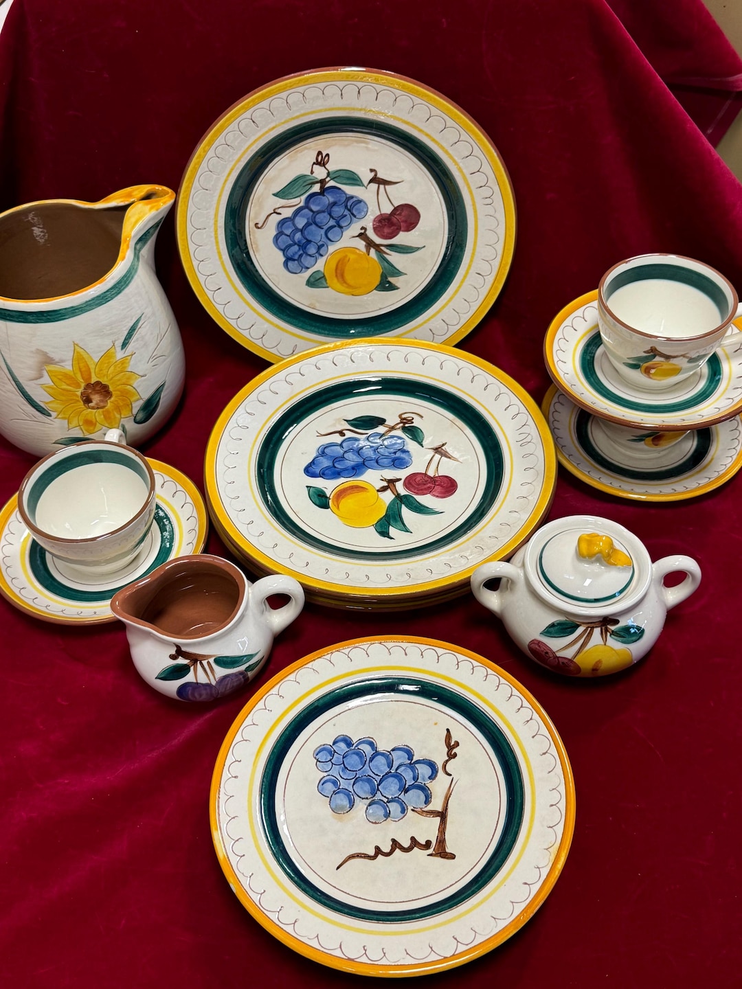 Vintage Stangl FRUIT Lot of Dinnerware- 4 Dinner Plates, 3 Cups/saucers ...