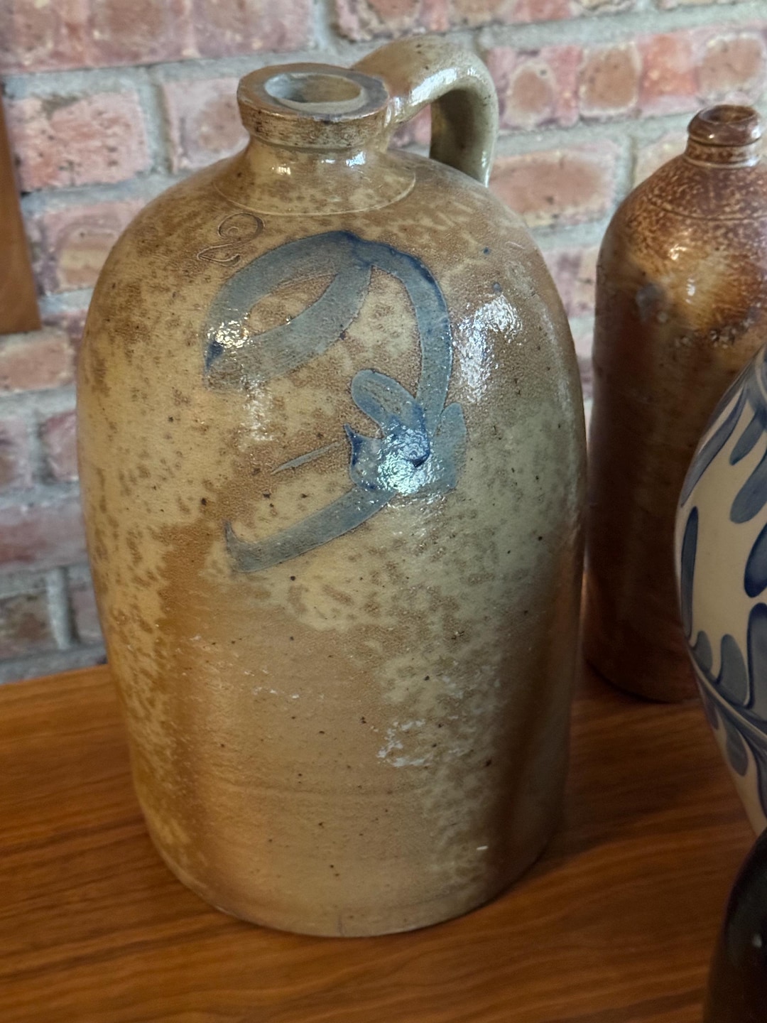 Antique Stoneware No 2 Gallon Jug With Blue Hand Painted Design 15 ...