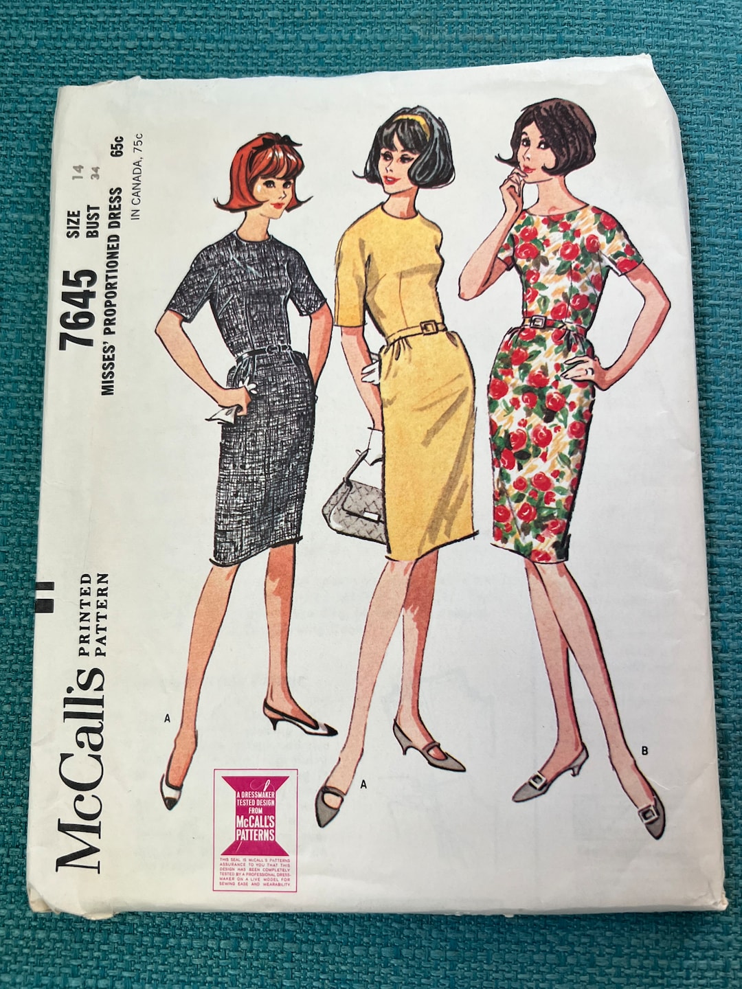 1964 Mccalls Sewing Pattern 7645 Misses Slim Fitting Sheath Dress Size ...