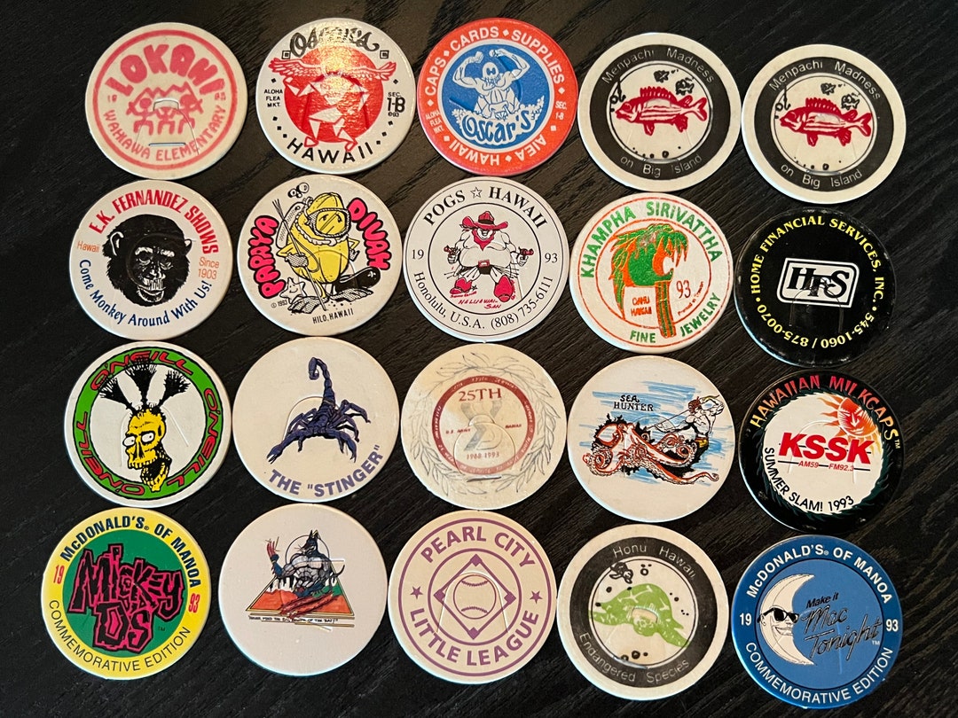 Vintage 90's Lot of 20 Hawaii Hawaiian Pogs Milk Caps Including Rare O ...