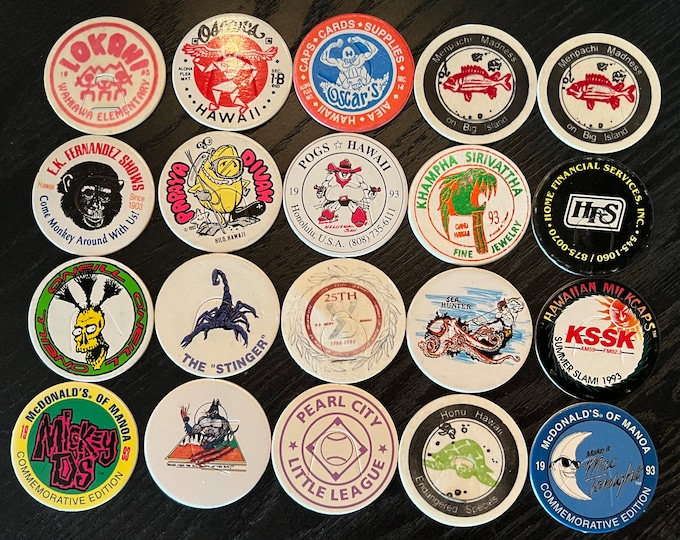 Vintage 90's Lot of 20 Hawaii Hawaiian Pogs Milk Caps Including Rare O ...