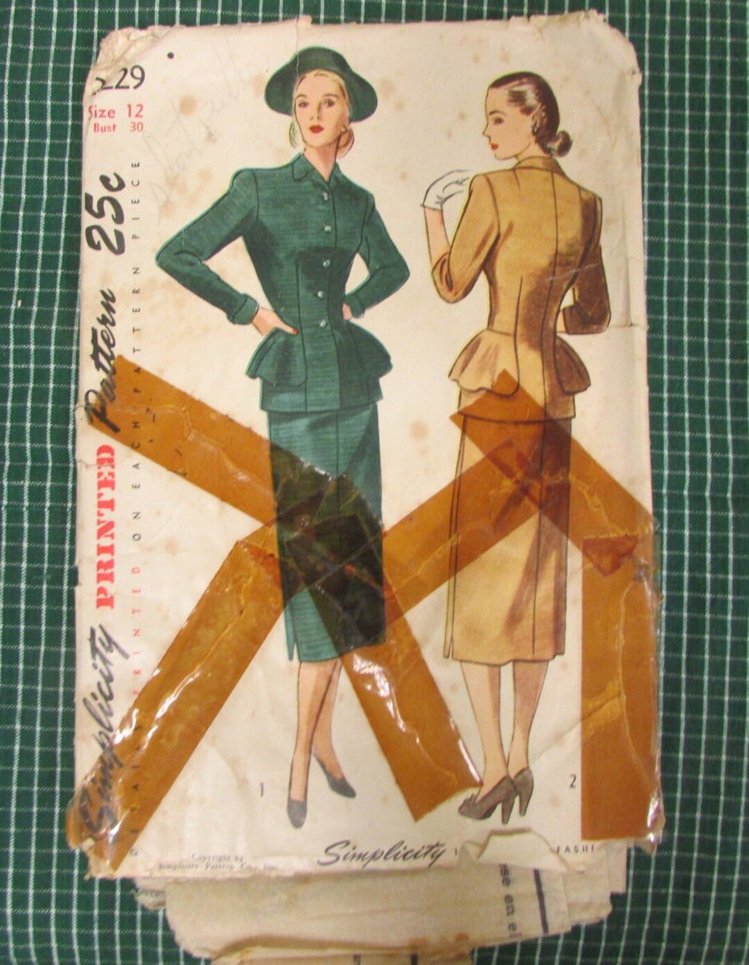 RARE 1940S Simplicity Sewing Pattern 2229 Misses 2 Piece Dress Suit ...