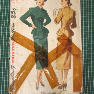 RARE 1940S Simplicity Sewing Pattern 2229 Misses 2 Piece Dress Suit ...