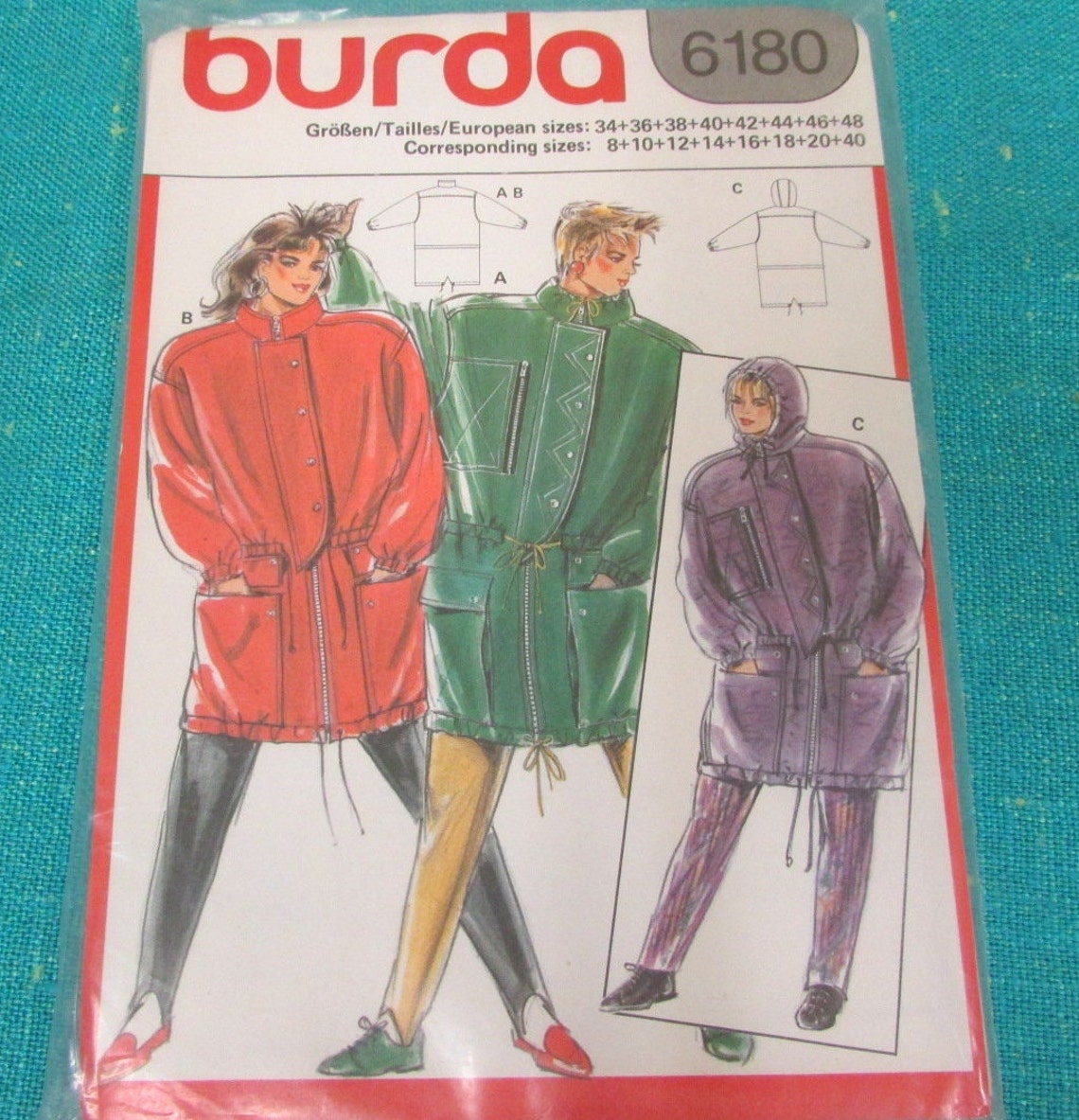 1990s Vintage Burda Sewing Pattern 6180 Misses Loose Fitting - Etsy